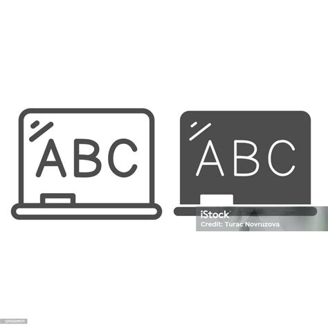 교육위원회와 알파벳 문자 라인과 단단한 아이콘 교육 개념 흰색 배경에 칠판 기호 모바일 개념 및 웹 디자인을위한 개요 스타일의 학교 보드 아이콘 벡터 그래픽 개념에 대한