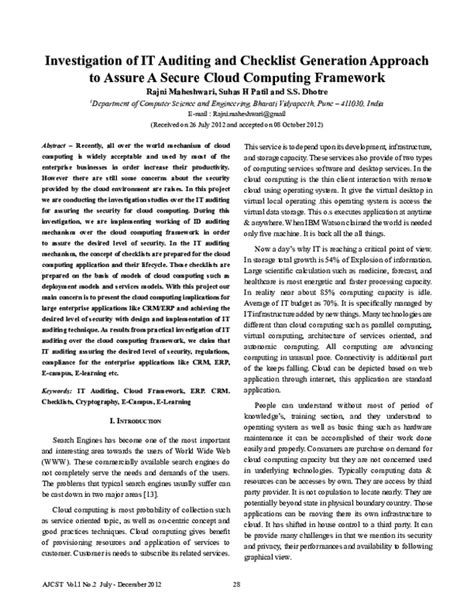 Pdf Investigation Of It Auditing And Checklist Generation Approach To