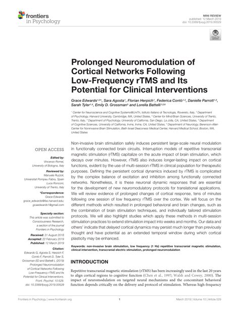 Pdf Prolonged Neuromodulation Of Cortical Networks Following Low Frequency Rtms And Its