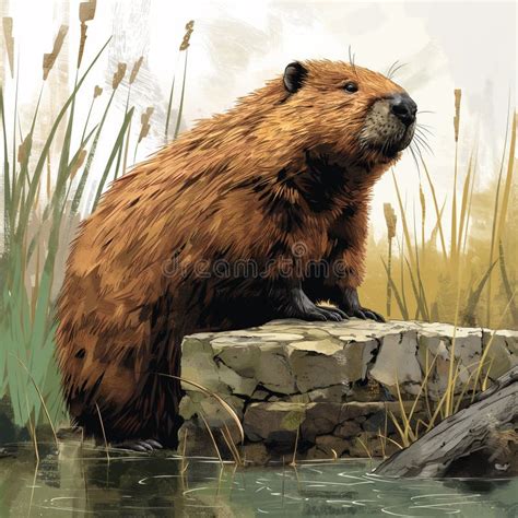 Model Of An Industrious Beaver Building A Dam Ai Generated Stock