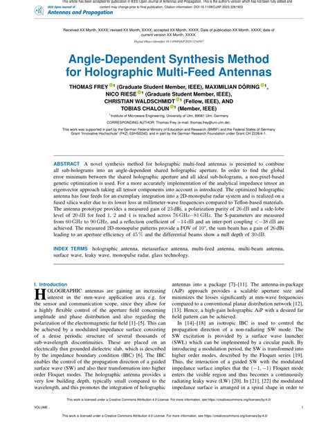 Pdf Angle Dependent Synthesis Method For Holographic Multi Feed Antennas