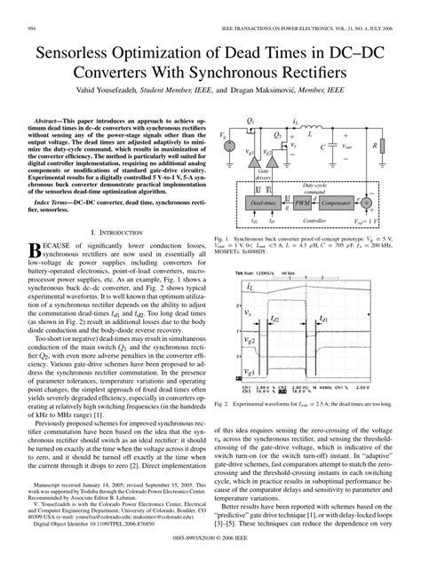 Pdf Sensorless Optimization Of Dead Times In Dcdc Converters With Synchronous Rectifiers