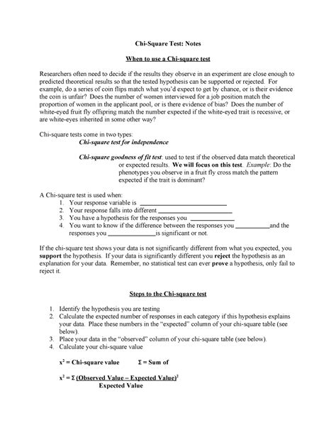 Chi Square Notes Notes About Chi Square Test Chi Square Test Notes When To Use A Chi Square