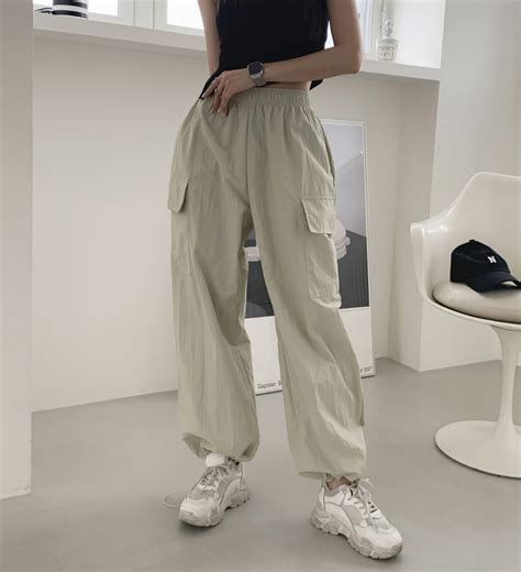 하이블리 당일발송 88가능 바스락 조거 포켓 카고 스트링 밴딩 빅사이즈 와이드 나일론 팬츠 바지