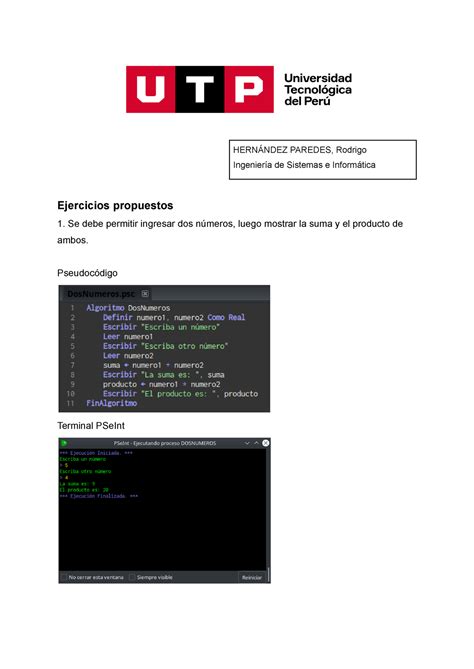 Principios de algoritmos Tarea S03 HERNÁNDEZ PAREDES Rodrigo Ingeniería de Sistemas e