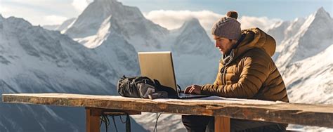 premium photo a man programmer coding on a laptop computer high in