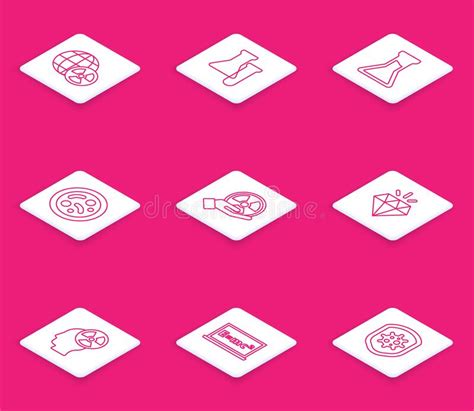 Set Line Planet Earth And Radiation Test Tube Flask Bacteria Radioactive Diamond Head