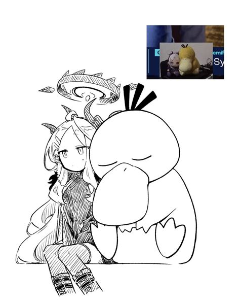 Ki No Nekko Hina Blue Archive Psyduck Blue Archive Nintendo Pokemon Highres 1girl