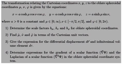 Solved The Transformation Relating The Cartesian Coordinates Yz To