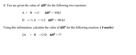 solved 8 you are given the value of ah® for the following