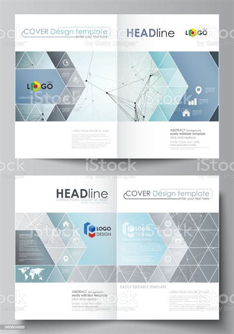 Bi에 대 한 비즈니스 템플릿 접어 소책자 전단지 보고서 디자인 서식 파일 A4 크기에 벡터 평면 레이아웃을 커버 화학 패턴 선 및 점 분자 구조 Dna 연구를 연결 0명에