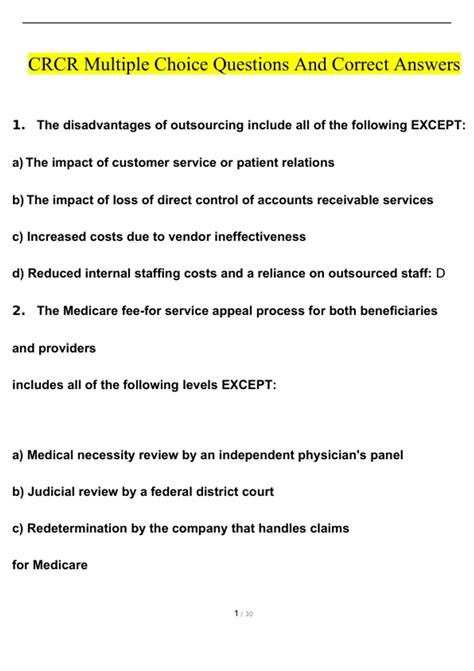 CRCR Multiple Choice Questions And Answers Correct Graded A CRCR Stuvia US