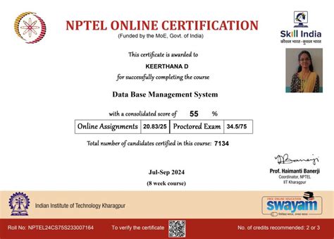 Keerthana D On Linkedin Learningneverstops Databasemanagement Nptel Continuouslearning