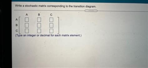 Solved Write A Stochastic Matrix Corresponding To The