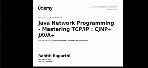 completed java network programming course on udemy rohith raparthi