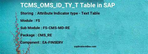 tcms oms id ty t sap table for attribute indicator type text table