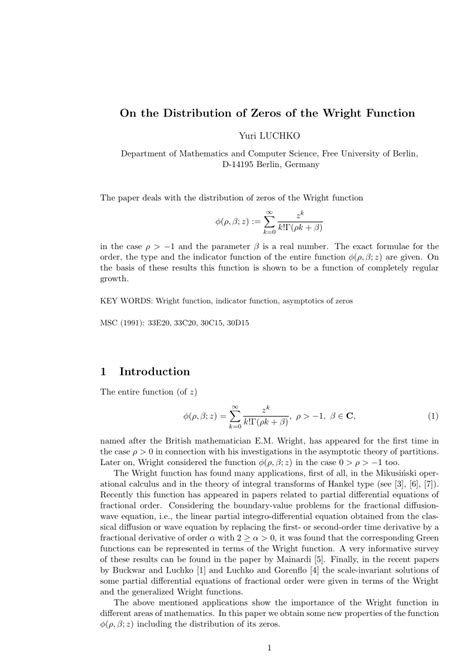 pdf on the distribution of zeros of the wright function