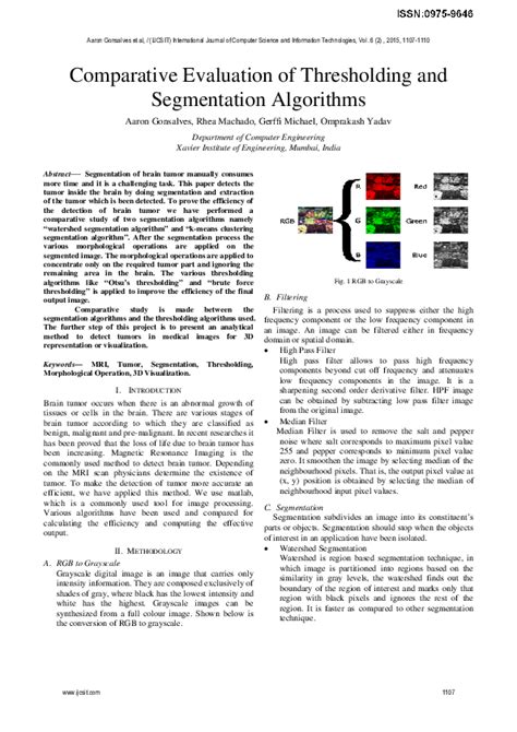 Pdf Comparative Evaluation Of Thresholding And Segmentation Algorithms