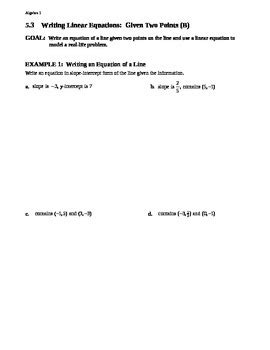5 3 Writing Linear Equations Given Two Points Day 2 By Sayre Learning