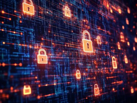 Digital Network With Glowing Padlocks Stock Illustration Illustration Of Glowing Wireframe