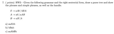solved 7 points hw3 given the following grammar and