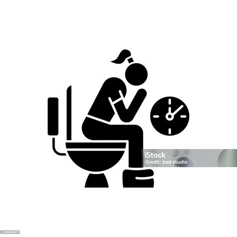 변 비 문 말 이 아이콘입니다 생리 통증 기간 문제 화장실에서 치질이있는 소녀 화장실에 여자입니다 소화관 문제 실루엣 기호입니다 음수 공간입니다 벡터 절연 그림 변비에 대한