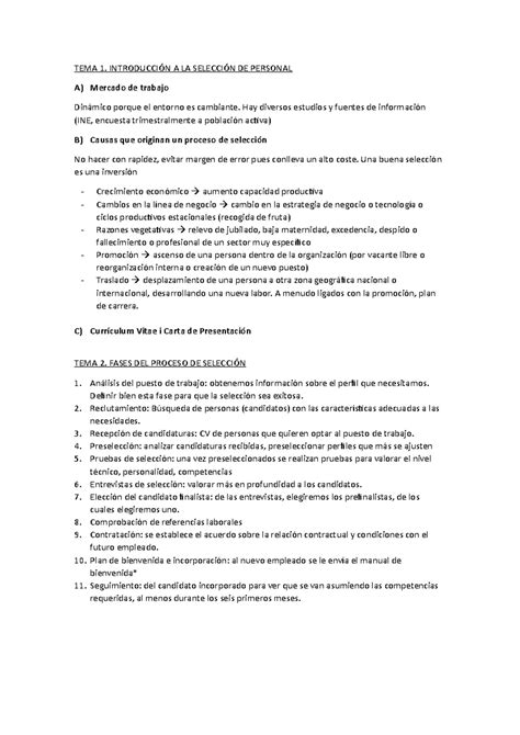Rrhh Bloc 3 Apuntes Bloque Iii Del Manual Tema 1 IntroducciÓn A La SelecciÓn De Personal A