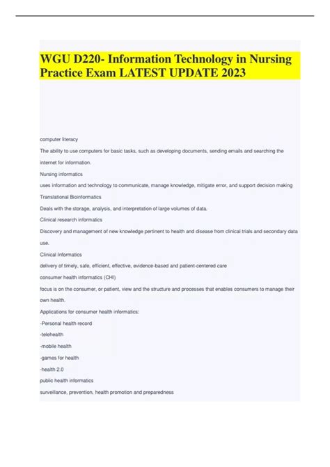 WGU D220 Information Technology In Nursing Practice Exam LATEST UPDATE 2023 WGU D220 Stuvia US