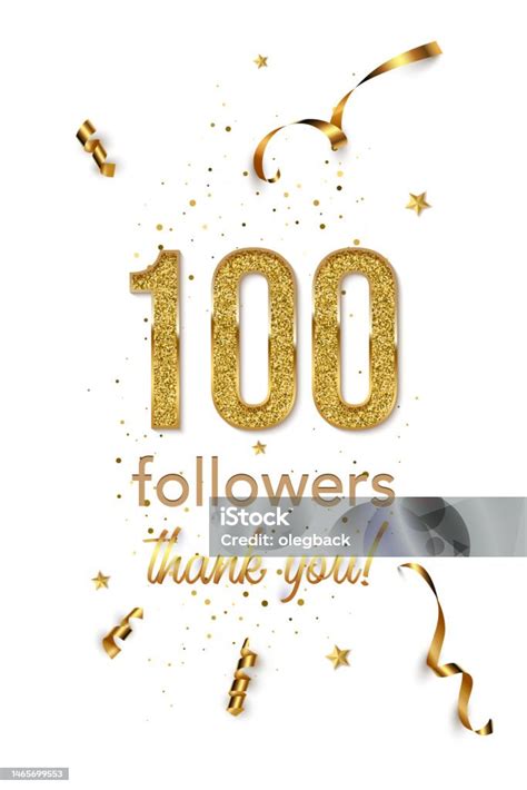 100명의 팔로워 축하 세로 벡터 배너 소셜 미디어 업적 포스터 100명의 팔로워가 편지에 감사드립니다 황금 반짝이는 색종이