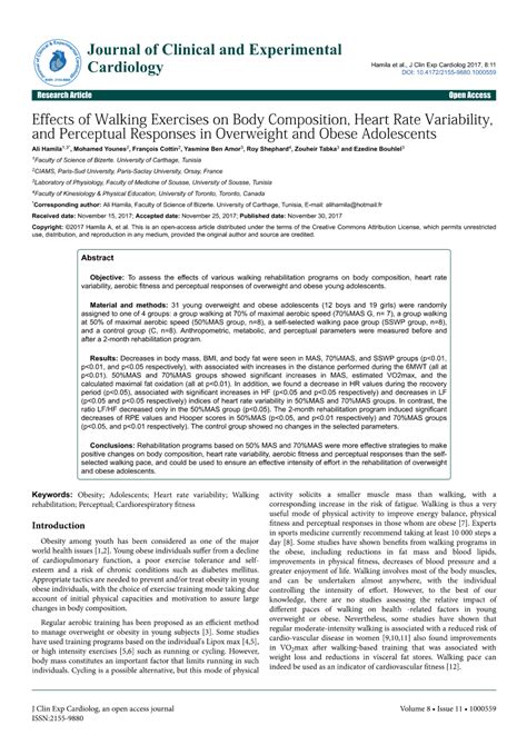 Pdf Effects Of Walking Exercises On Body Composition Heart Rate
