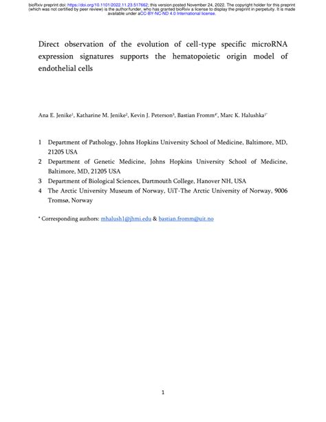 Pdf Direct Observation Of The Evolution Of Cell Type Specific Microrna Expression Signatures