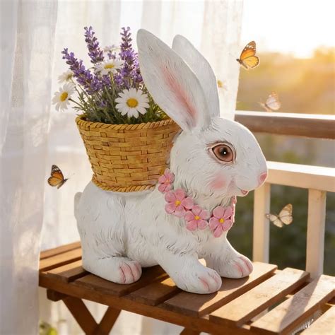 Resin Bunny Planterartistic Flower Potsoutdoor Garden Cartoons