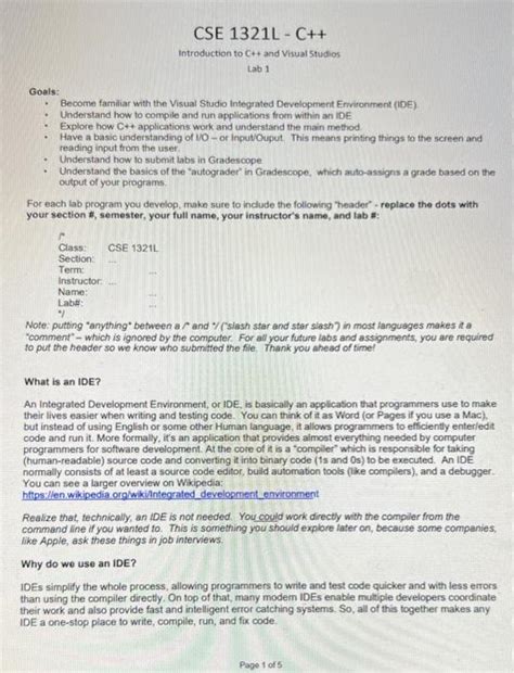 Solved Cse 1321l C Introduction To C And Visual