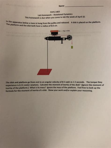 Solved Name PHYS Lab Homework Rotational Dynamics This Chegg