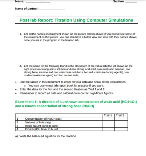 Name Section Name Of Partner Post Lab Report Chegg