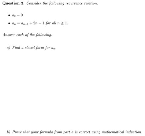 solved question 3 consider the following recurrence