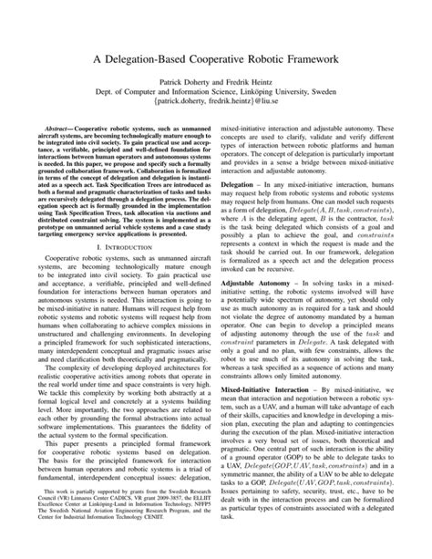 a delegation based cooperative robotic framework