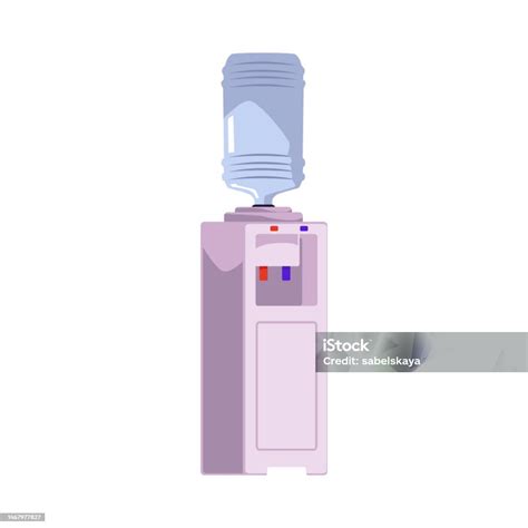 뜨거운 물과 차가운 물이 있는 물 냉각기 흰색 배경에 격리된 만화 평면 벡터 삽화 물 배달 서비스 개념입니다 깨끗한 정제수의 큰 플라스틱 또는 유리 갤런 가득 찬에 대한