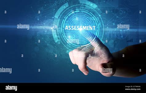 Hand Touching Assessment Button Modern Business Technology Concept