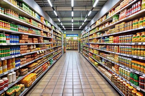 Interior Of A Supermarket With Products Shelf Market Grocery Food