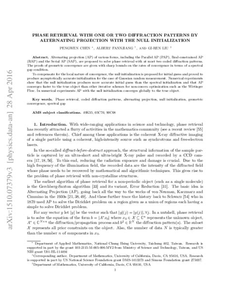 Pdf Phase Retrieval With One Or Two Diffraction Patterns By