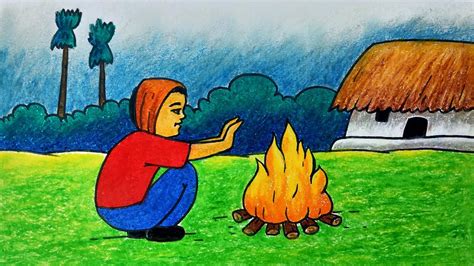 Winter Season Scene Drawing How To Draw Winter Season Scenery Step By Step Youtube