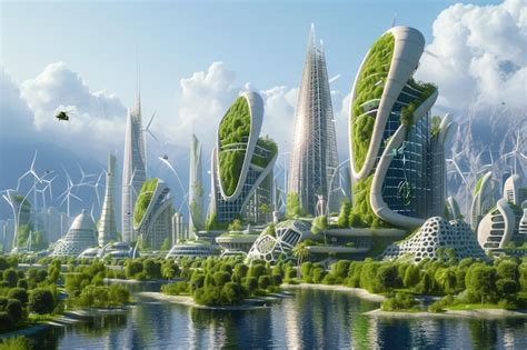 A Futuristic City With A River And Trees Futuristic Sustainable City Powered Entirely By