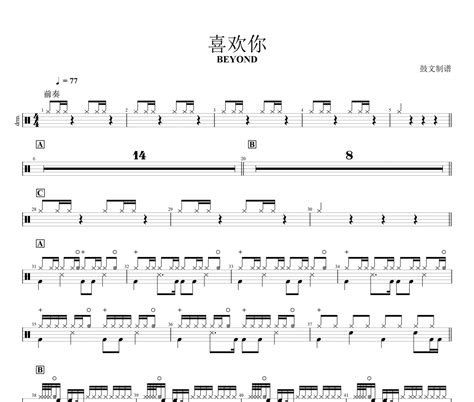 Beyond 喜欢你架子鼓爵士鼓鼓谱 鼓文制谱 乐手网