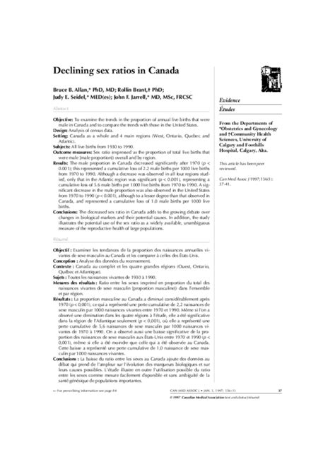 Pdf Declining Sex Ratio In Canada Pdf Declining Sex Ratio In Canada
