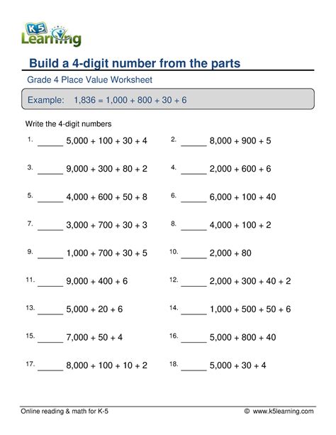 Grade 4 4 Digit Number From Parts B Online Reading And Math For K 5 © K5learning Build A 4 Digit