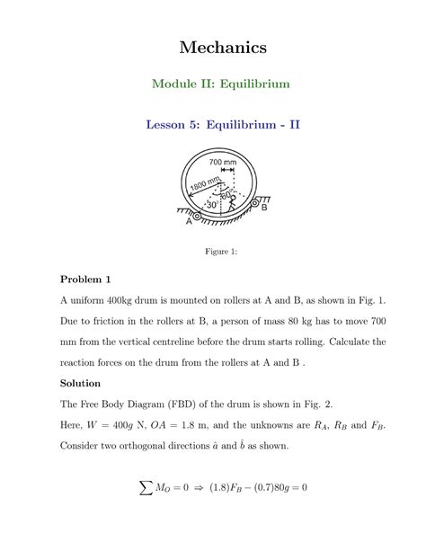 Module Equilibrium Lecture Notes Mechanics Module II Equilibrium Lesson