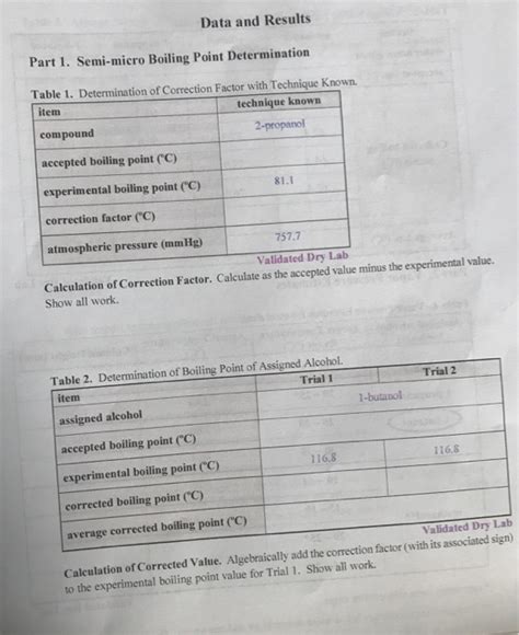 data and results part 1 semi micro boiling point