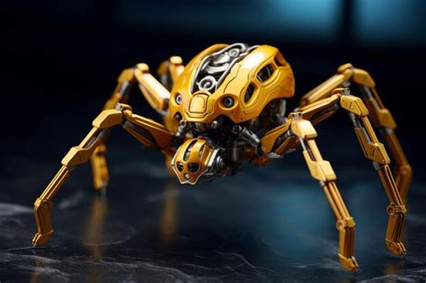 Premium AI Image Agile Golden Spider Robot Scary Bug Generate Ai
