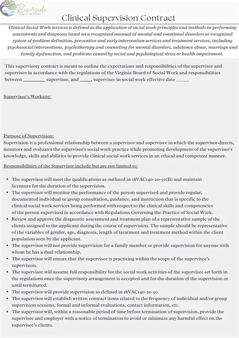 Supervision Contract Lcsw Lpc Msw Counseling Mft Etsy